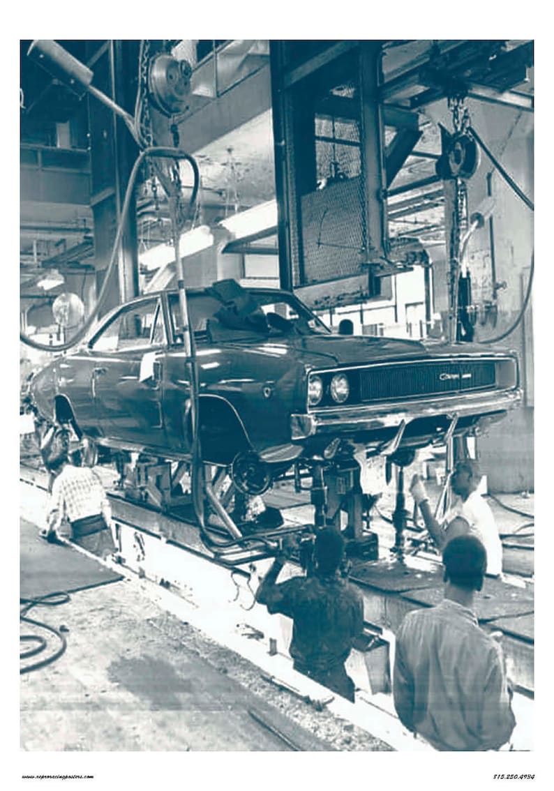 Vintage Reproductio Racing Poster Dodge Charger Assembly Line Muscle ...