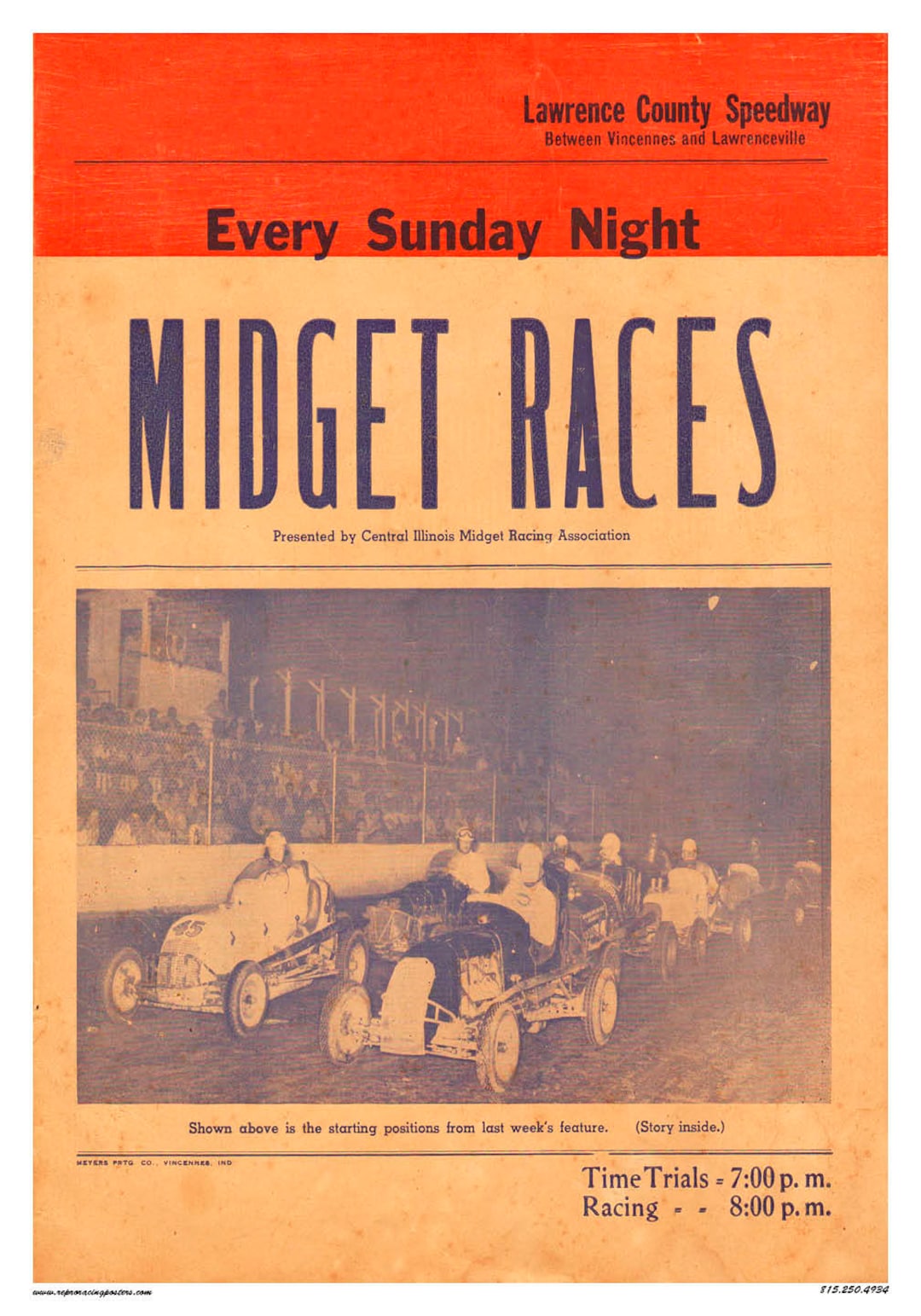 Vintage Reproduction Racing Poster Lawrence County Speedway Midget ...