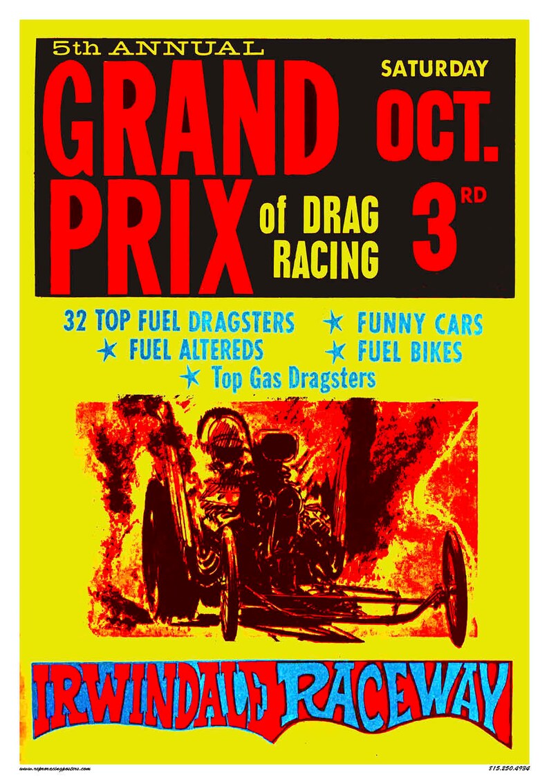 Vintage Reproduction Racing Poster Irwindale Raceway Grand Prix of Drag ...