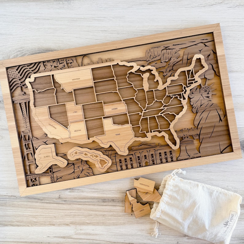 Laser Cut Wood United States Travel Map: Personalized USA Tracker ...