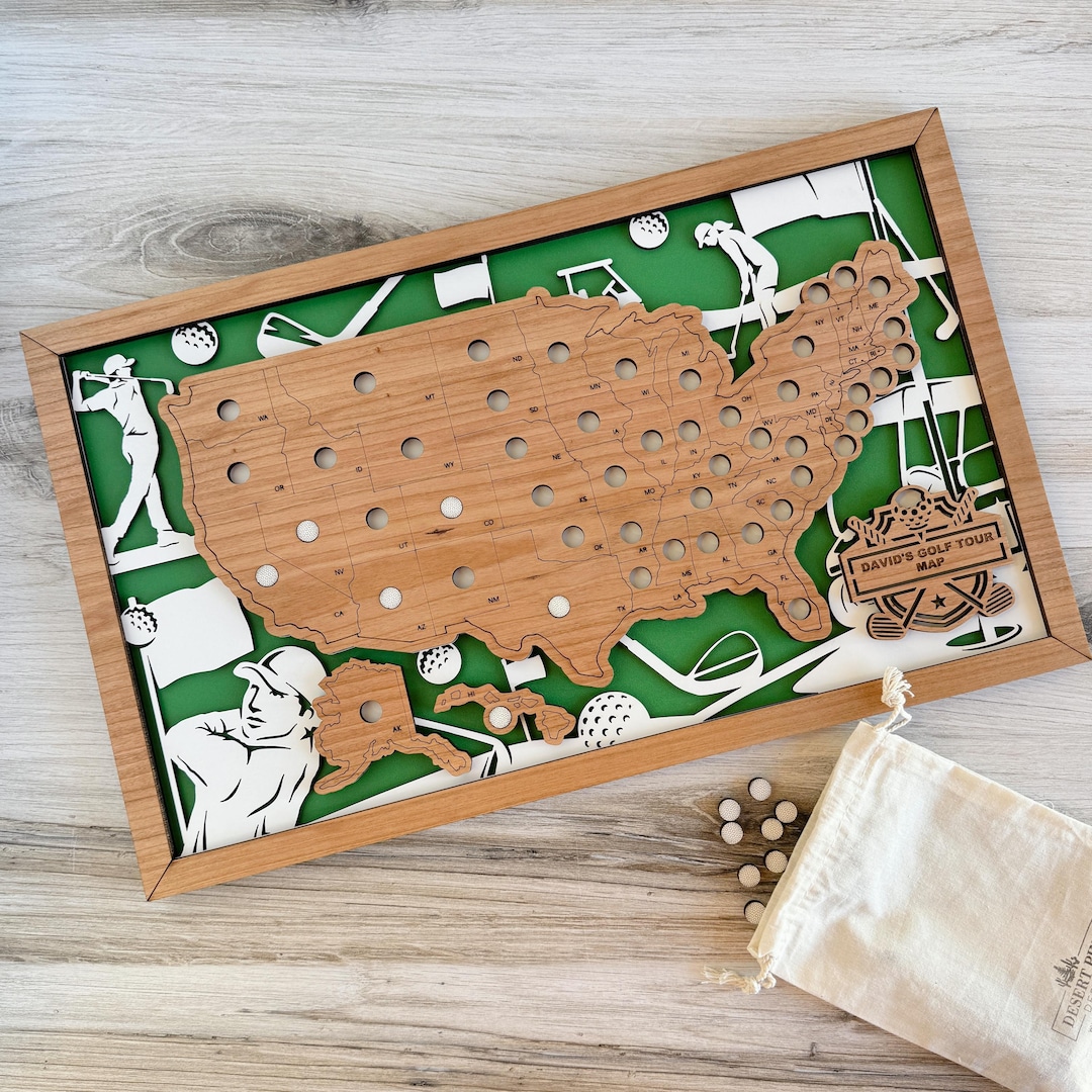 Laser Cut Golf Travel Map: States Played Tracker, Personalized Golfer ...