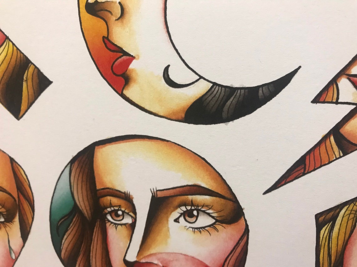 Neo-traditional Female Faces in Shapes Tattoo and Pop Art Inspired Art ...