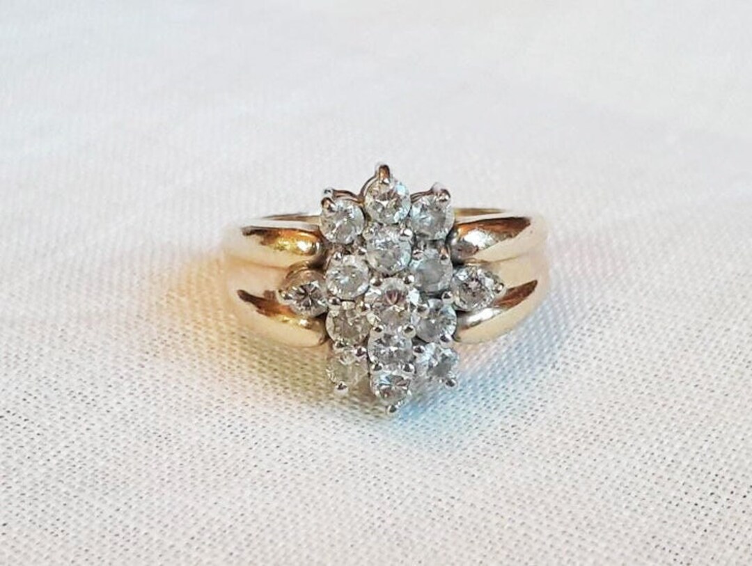 14K Yellow Gold Diamond Cluster Ring - Etsy