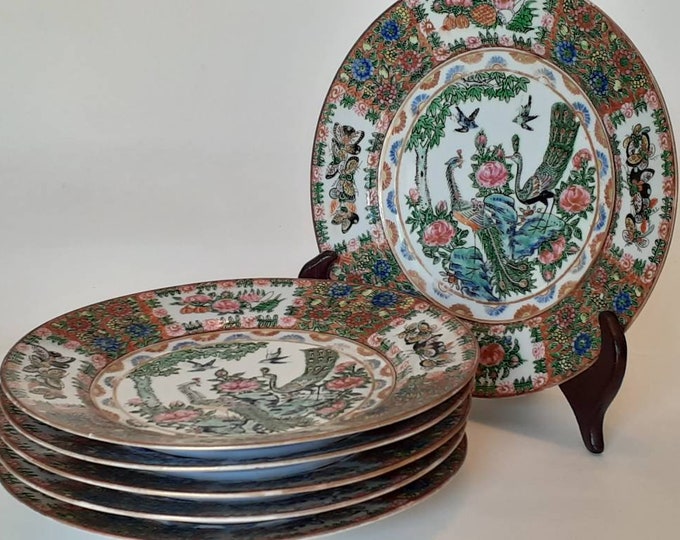 Rose Canton Plates With Peacocks Peonies Birds and Butterflies - Etsy