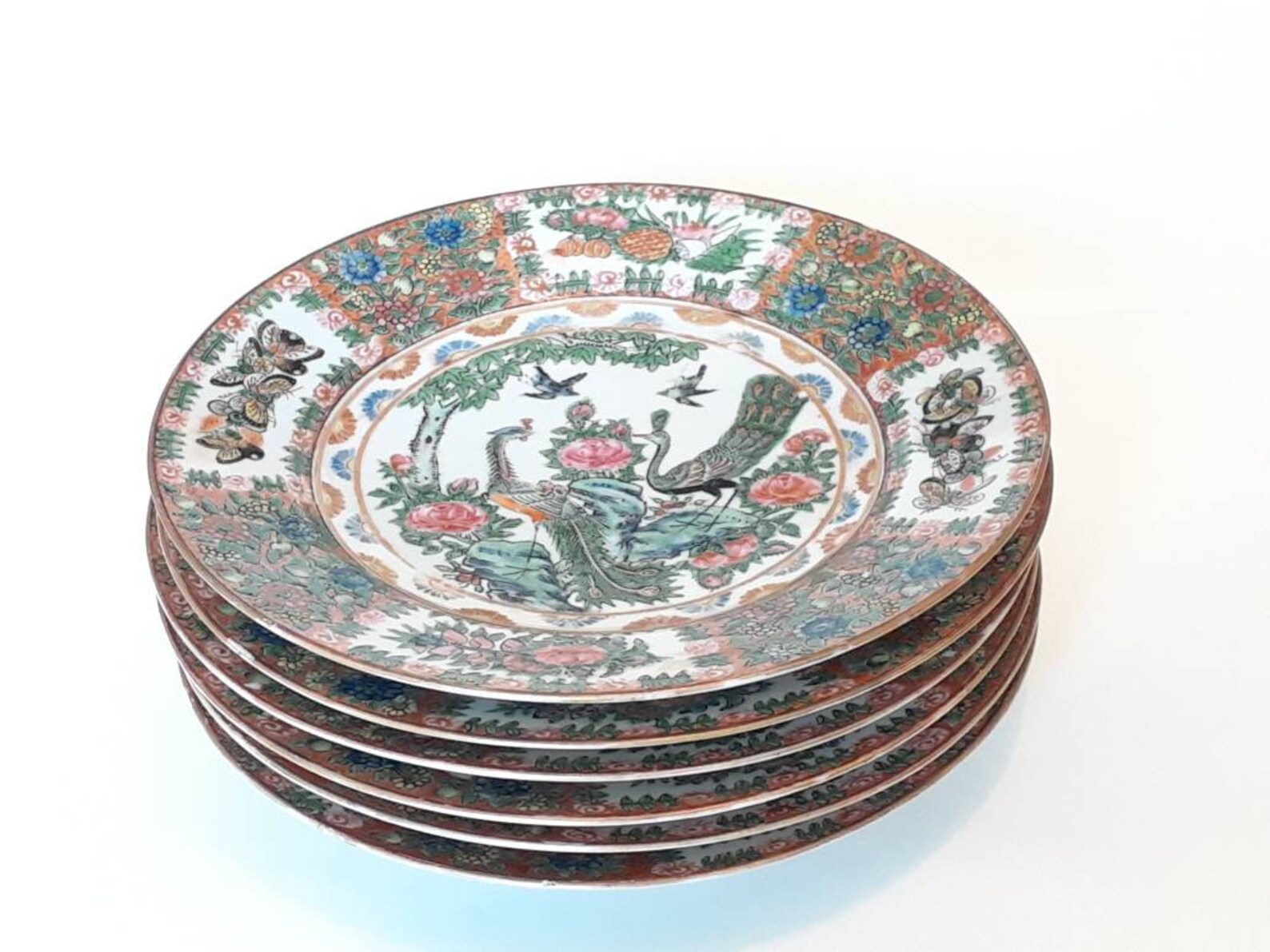 Rose Canton Plates With Peacocks Peonies Birds and Butterflies - Etsy