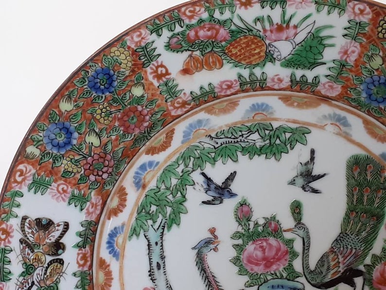 Rose Canton Plates With Peacocks Peonies Birds and Butterflies - Etsy