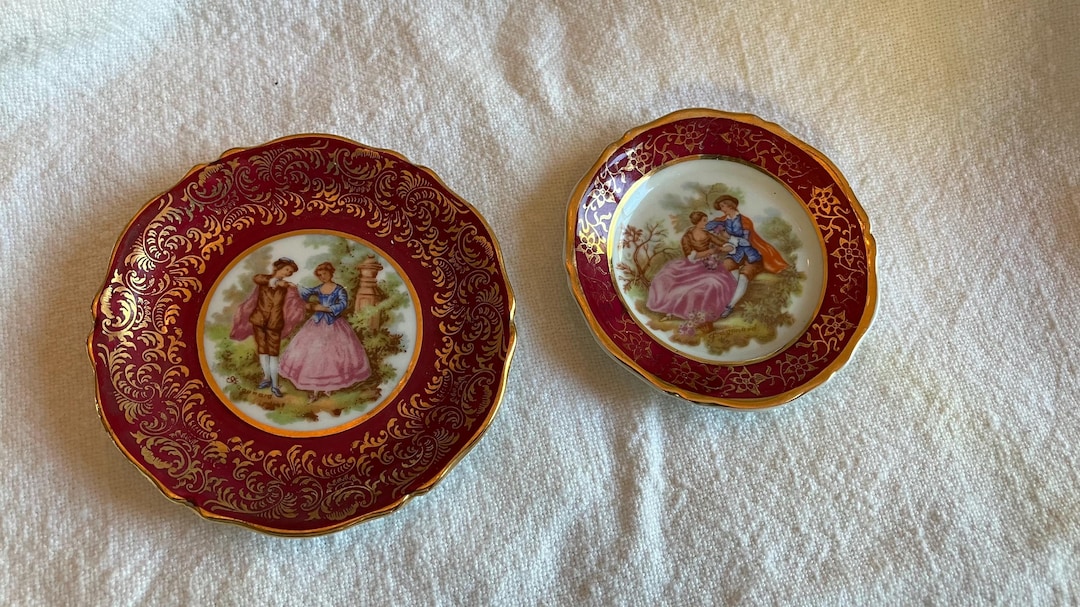 Two Tiny Limoges Courting Couple Plates With Red and Gold Details - Etsy
