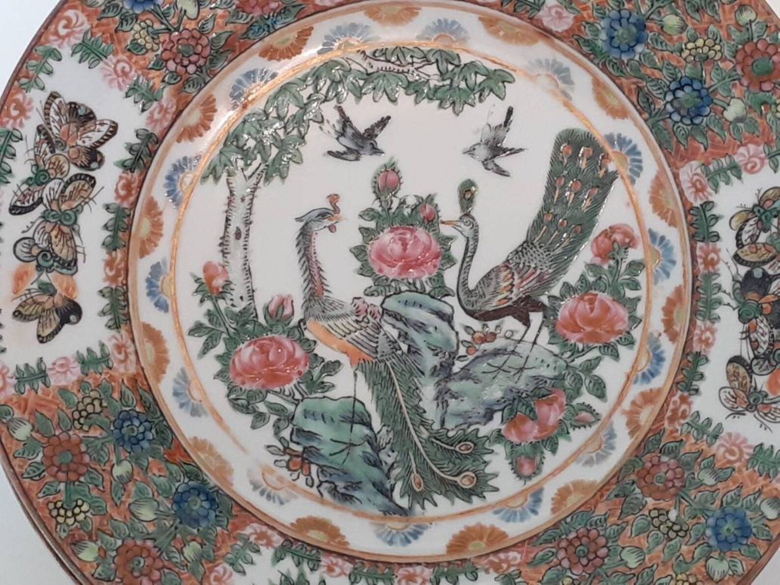 Rose Canton Plates With Peacocks Peonies Birds and Butterflies - Etsy