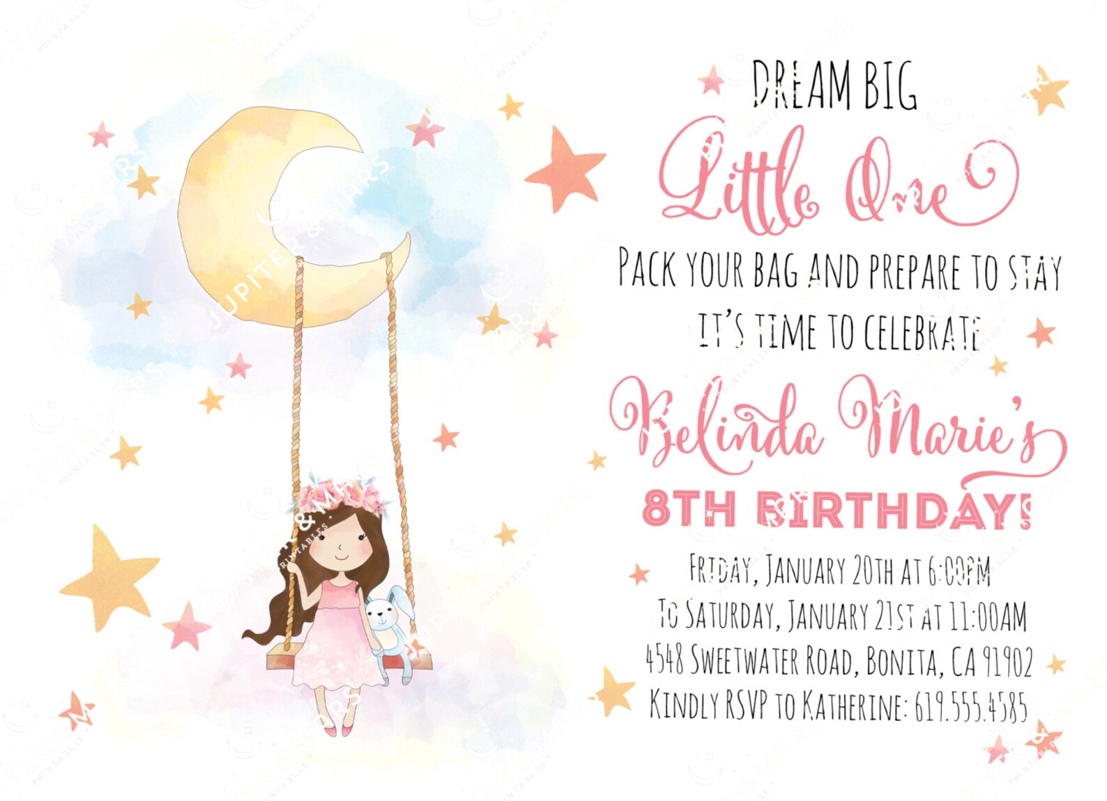 Dream Big Little One Birthday Invitation Dream Big Sleepover - Etsy