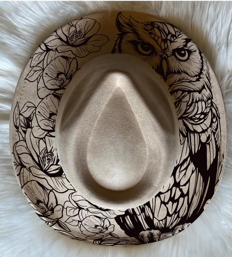 Owl Flower Hat Burning Traceable Design, Hat Burning Tracing Stencil ...