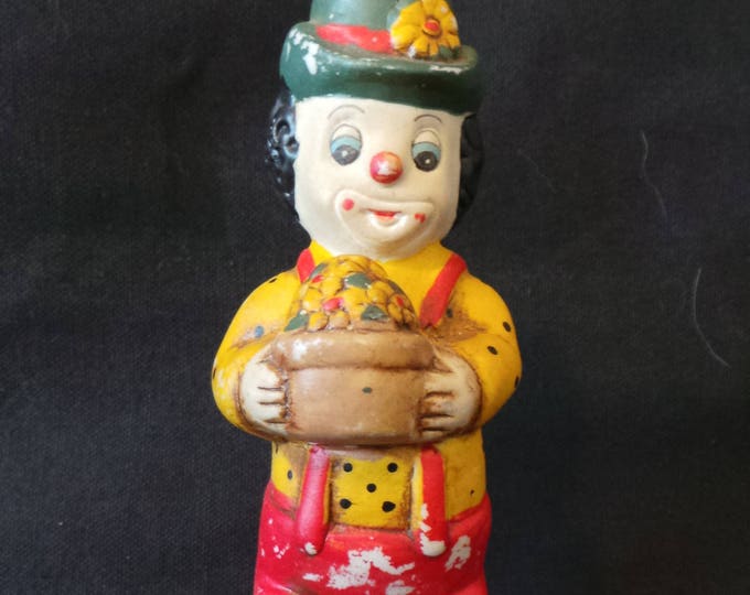 Vintage Hand Painted Shabby Chic Creepy Cute Clown Yellow Red Flower ...