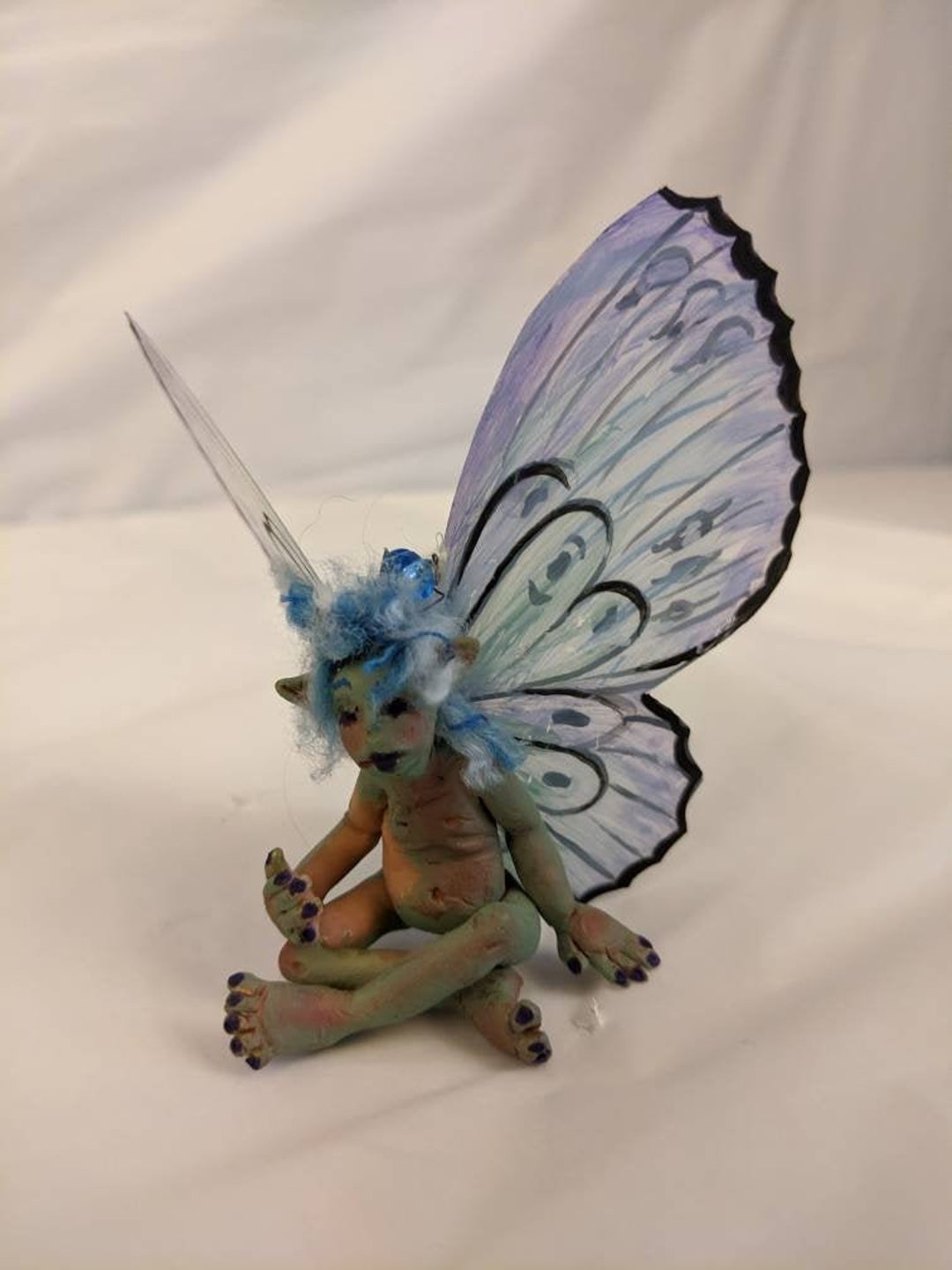 Artisan Handmade Polymer Clay Alien Fairy Butterfly Wings Fantasy Doll ...