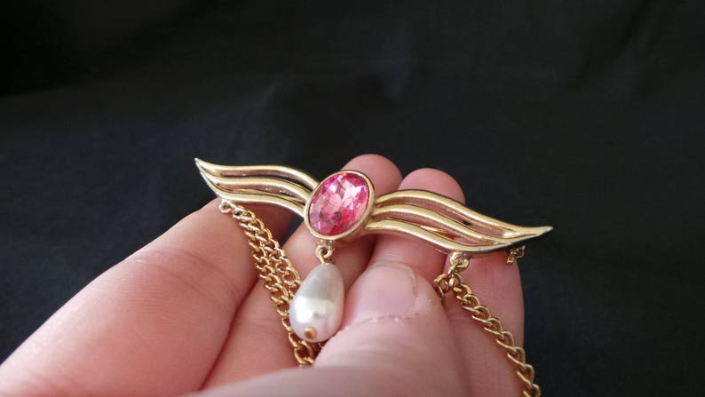 Vintage Gold Filigree Flying Bird Wings Pink Rhinestone Pearl | Etsy