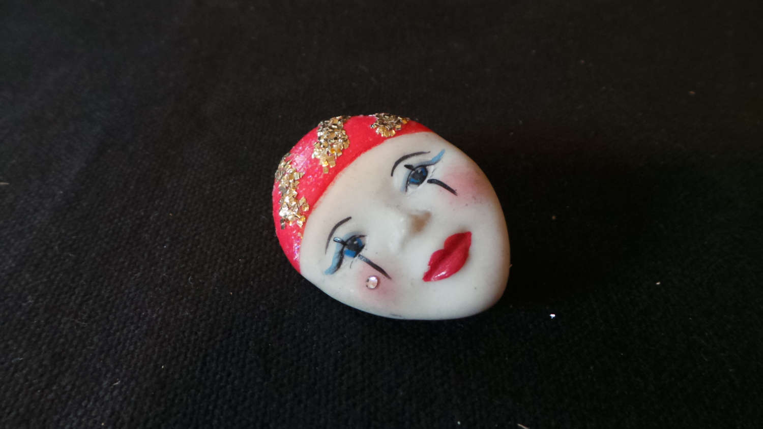 Vintage Ceramic French Mimi Painted Face Cameo Oriental Geisha Sparkle ...