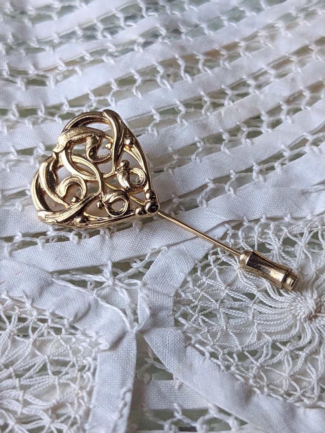 Vintage Art Nouveau Gold Heart Stick Pin Brooch - Etsy