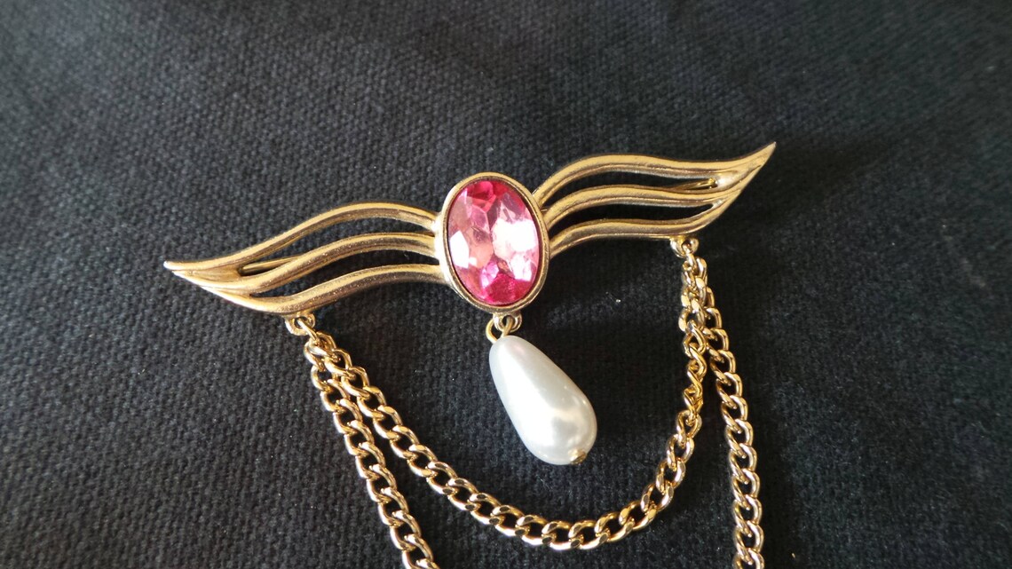 Vintage Gold Filigree Flying Bird Wings Pink Rhinestone Pearl - Etsy