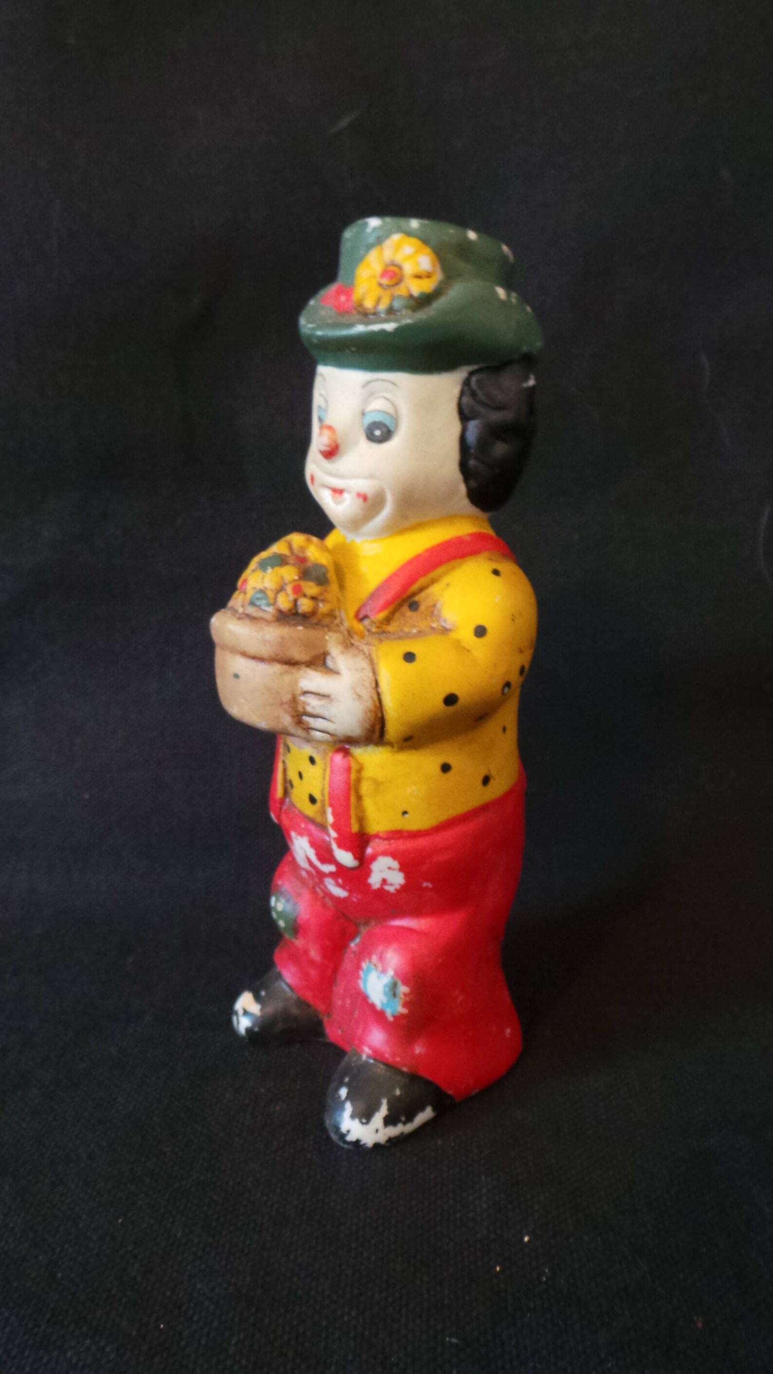 Vintage Hand Painted Shabby Chic Creepy Cute Clown Yellow Red Flower ...