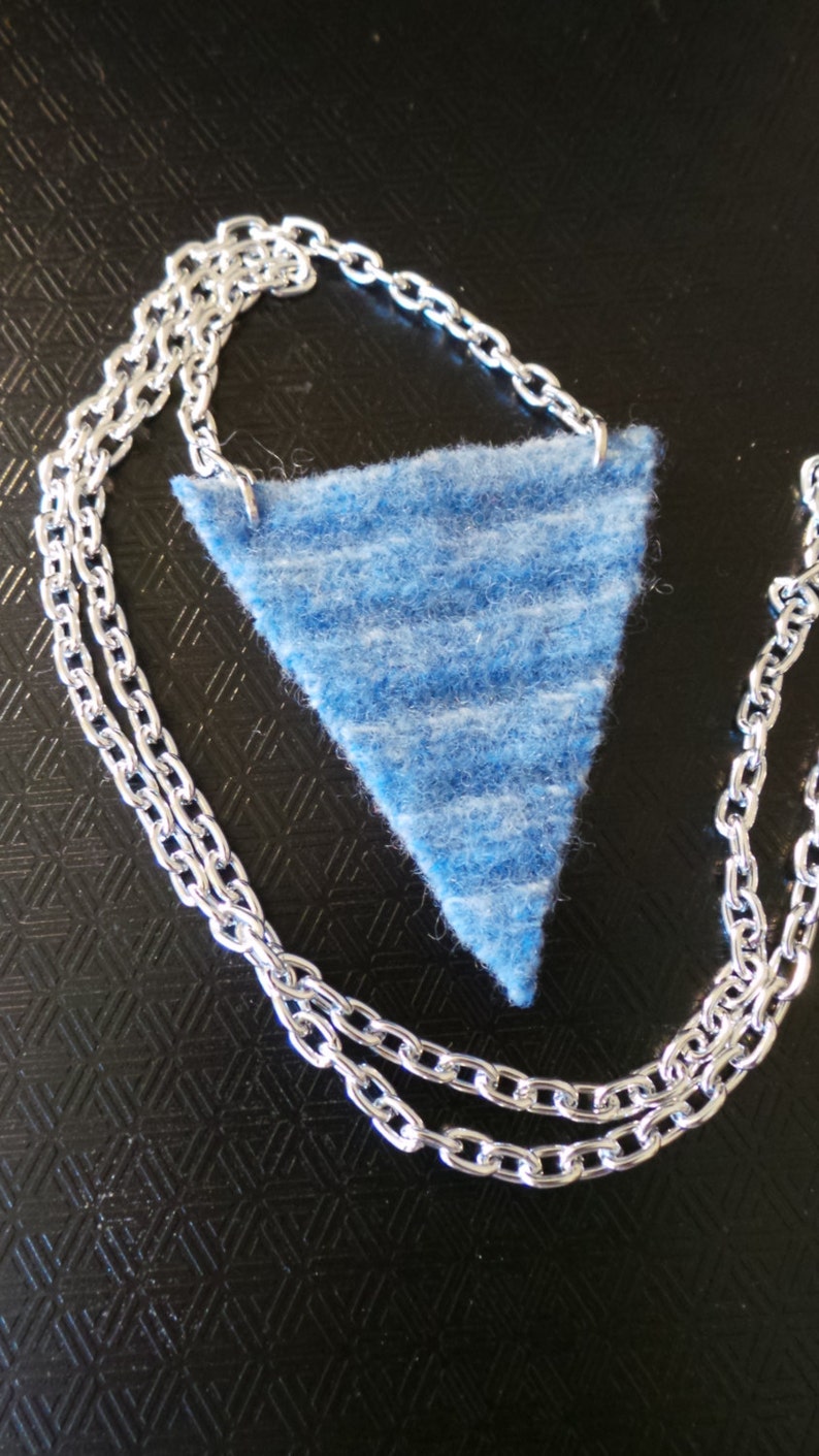 Handmade Upcycled Vintage Blue Felt Felted Sweater Triangle Geometric ...