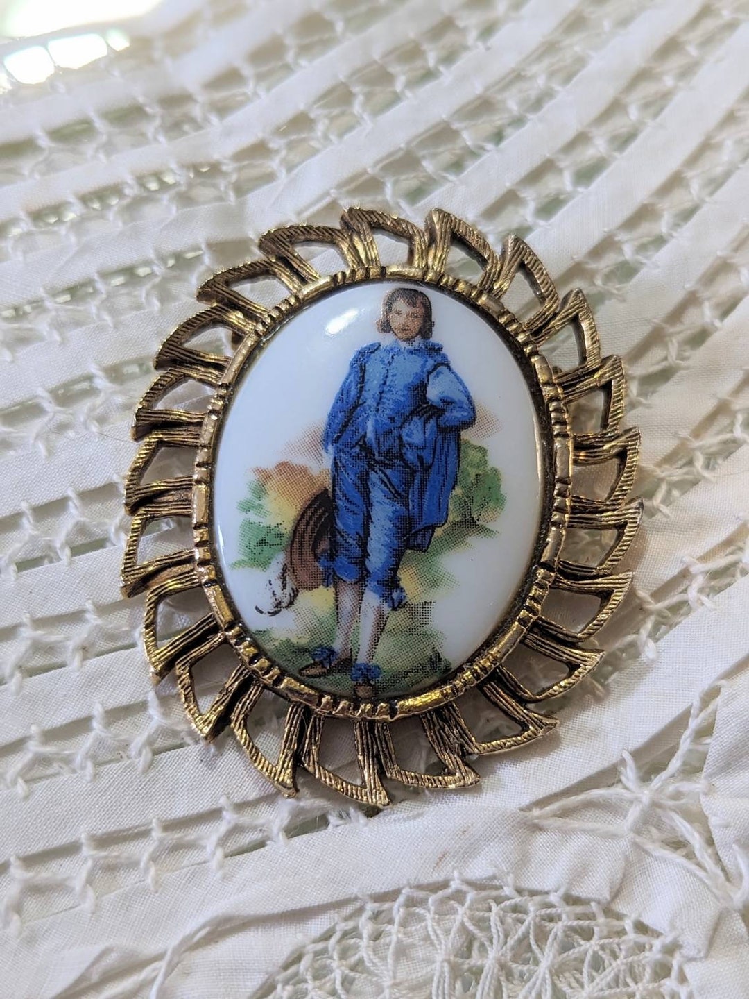 Blue Boy Portrait Cameo Brooch Pin - Etsy