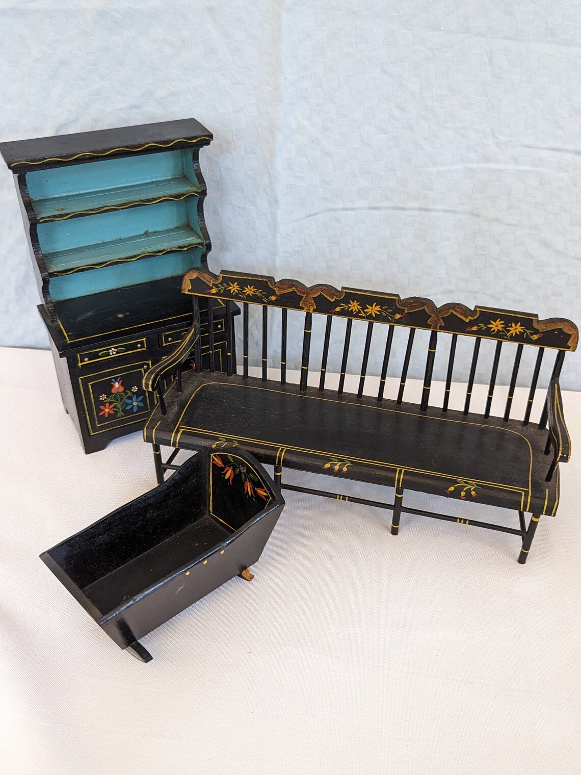 Vintage Barbie Doll Dollhouse Miniature Furniture Lot Bench Cabinet ...