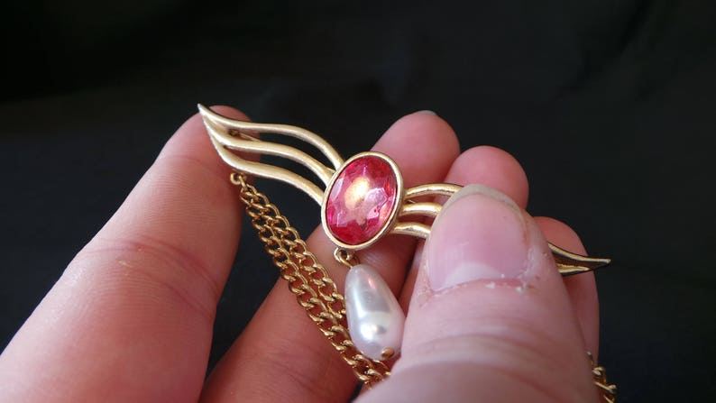 Vintage Gold Filigree Flying Bird Wings Pink Rhinestone Pearl | Etsy