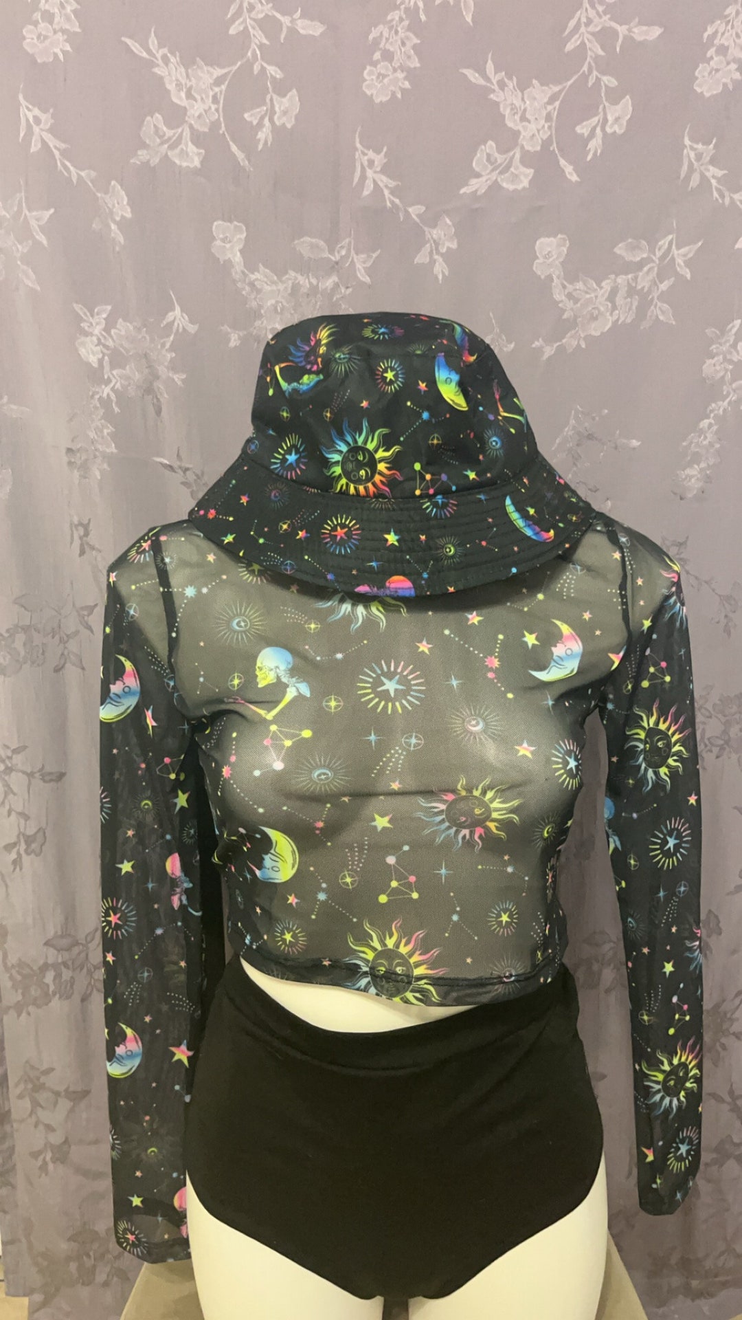 Mesh Top/see Through Top/moon and Sun Top/crop Top/rave Outfit/rave ...