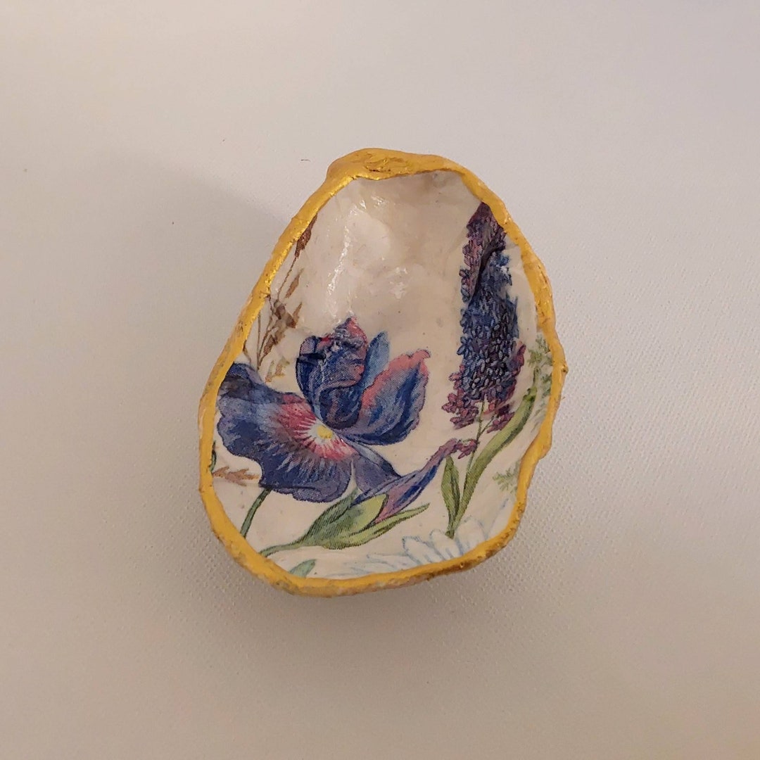 Oyster Shell Iris Blue Flower Decorative Trinket Dish 8cm Handmade ...