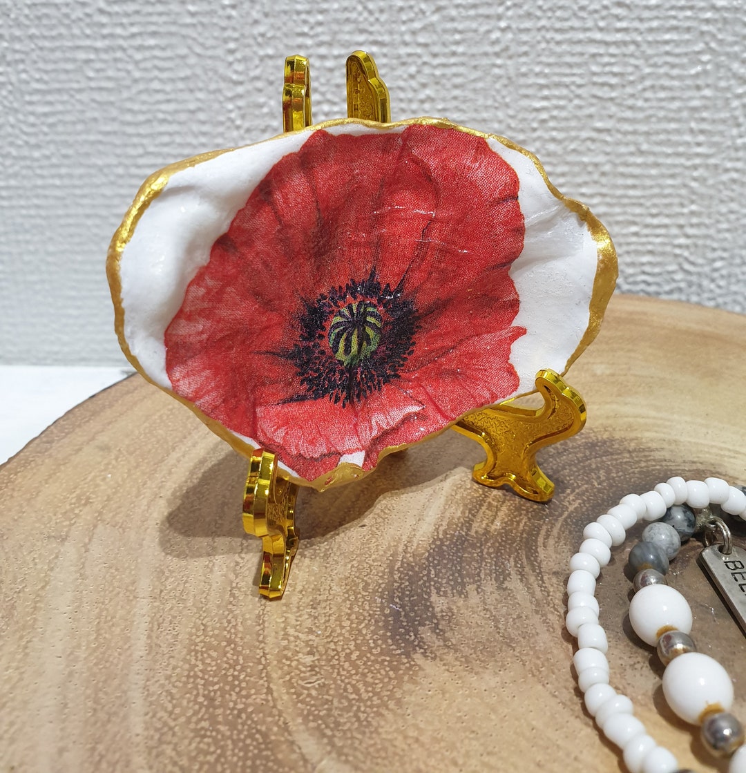 Red Poppy Poppies Flower Jewellery Trinket Mothers Day Gift Holder Gold ...