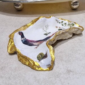 Pheasant Woodland Oyster Shell Trinket Jewellery Holder Bird Gold Edge ...