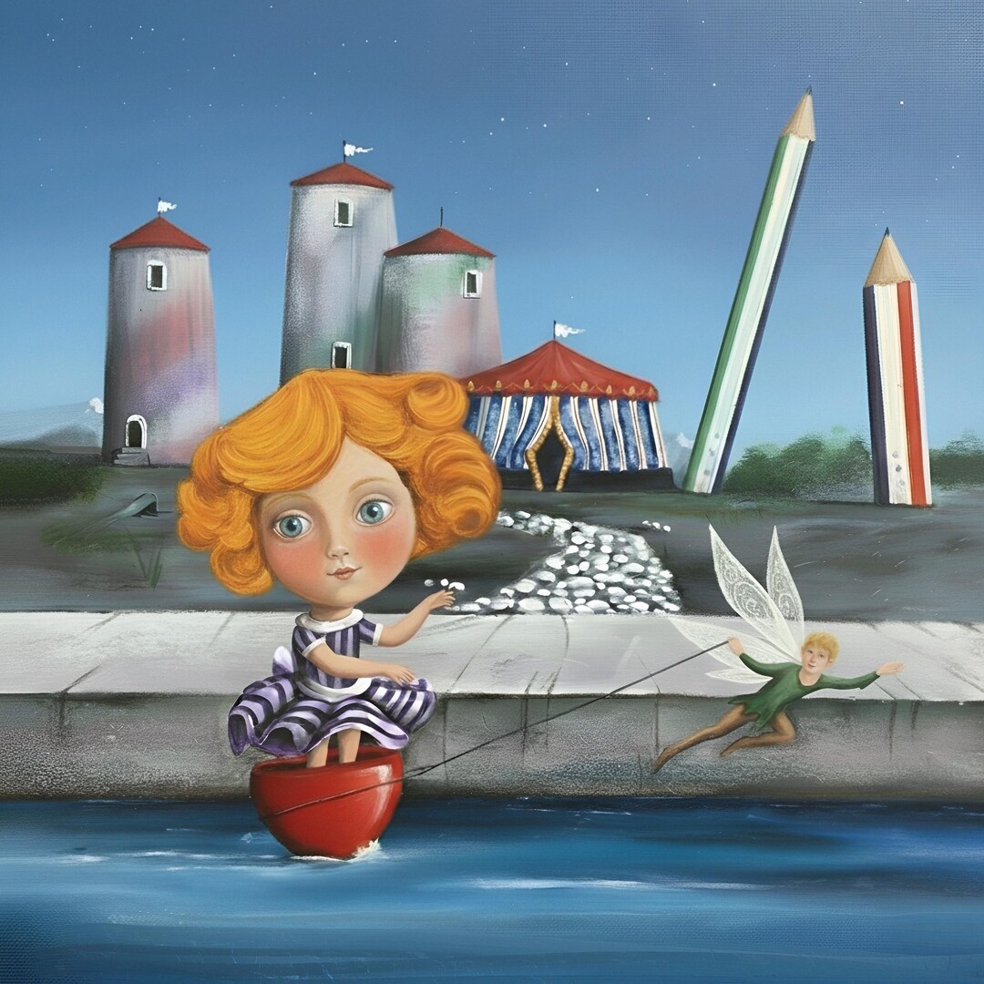 Surreal Art Print "transport" - Fairy & Giant Pencils - Pop Surrealism ...