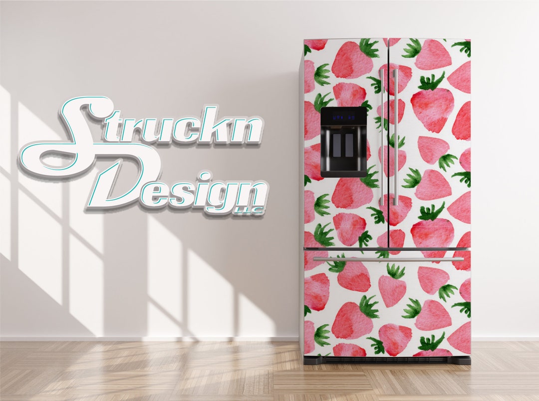 Watercolor Paper Texture Strawberry Fruit Refrigerator Fridge Freezer ...