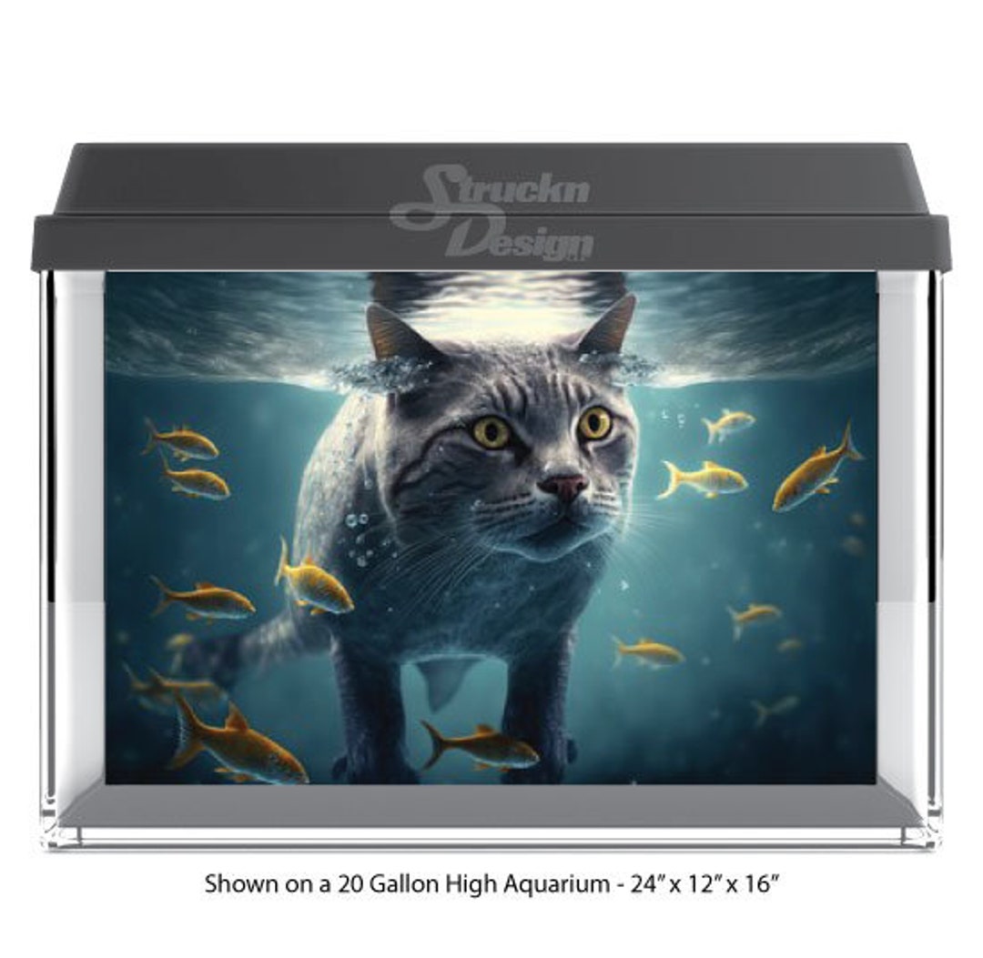Cute Grey Cat Face Swimming Underwater Water 10mil Polyester Fish Tank ...