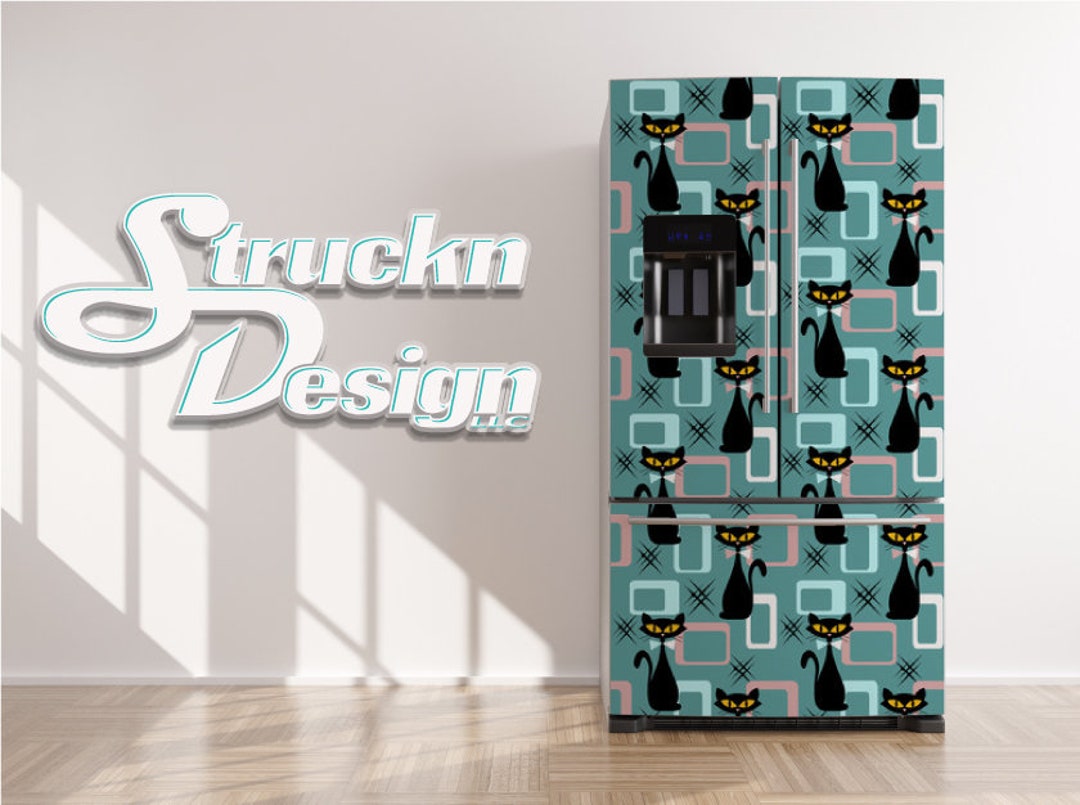 Teal Pink Shape Mid Century Modern Atomic Cat Refrigerator Fridge ...