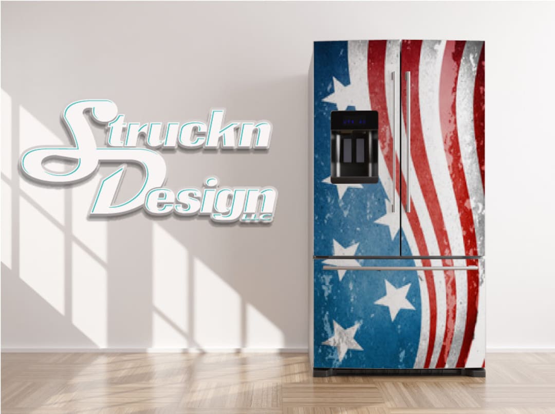 Patriotic US Flag America Design Refrigerator Fridge Freezer Wrap Side ...
