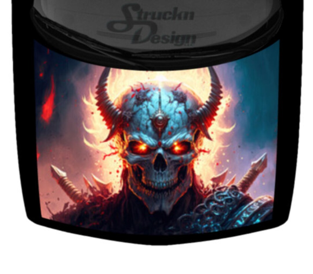 Fire Flame Demon Skeleton Angry Cyan Evil SUV Van Car Pickup Truck Hood ...