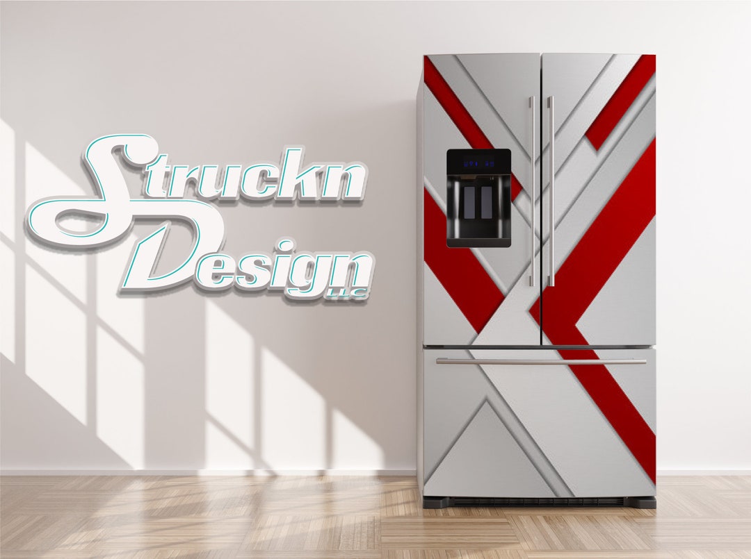 Red White Gray Triangular Lines Refrigerator Fridge Freezer Wrap Side ...