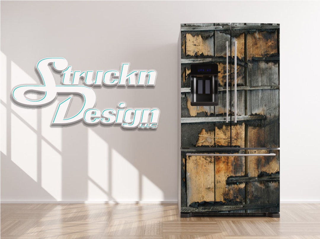 Grey Beige Grunge Wooden Texture Refrigerator Fridge Freezer Wrap Side ...