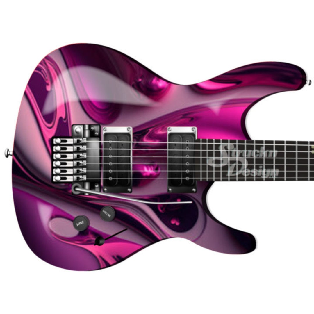 Dark Magenta Swirls Paint Drips Guitar Bass Metal Vinyl Wrap Skin Decal ...