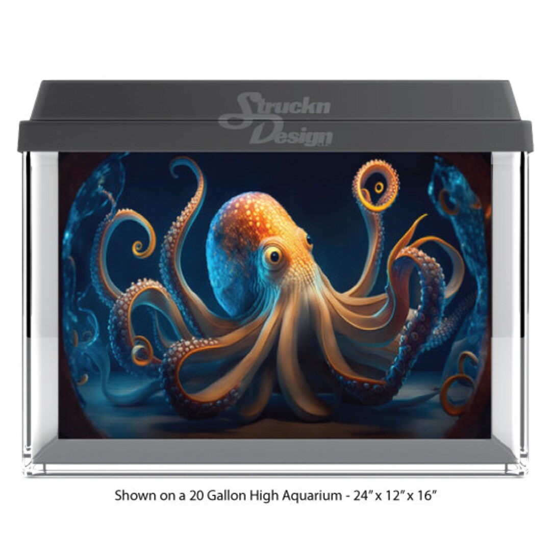 Orange Octopus Underwater Ocean Sea Cyan 10mil Polyester Fish Tank ...