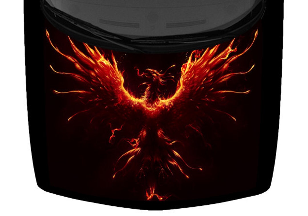 Vivid Orange Phoenix Burning Bird Design Black SUV Van Car Pickup Truck ...