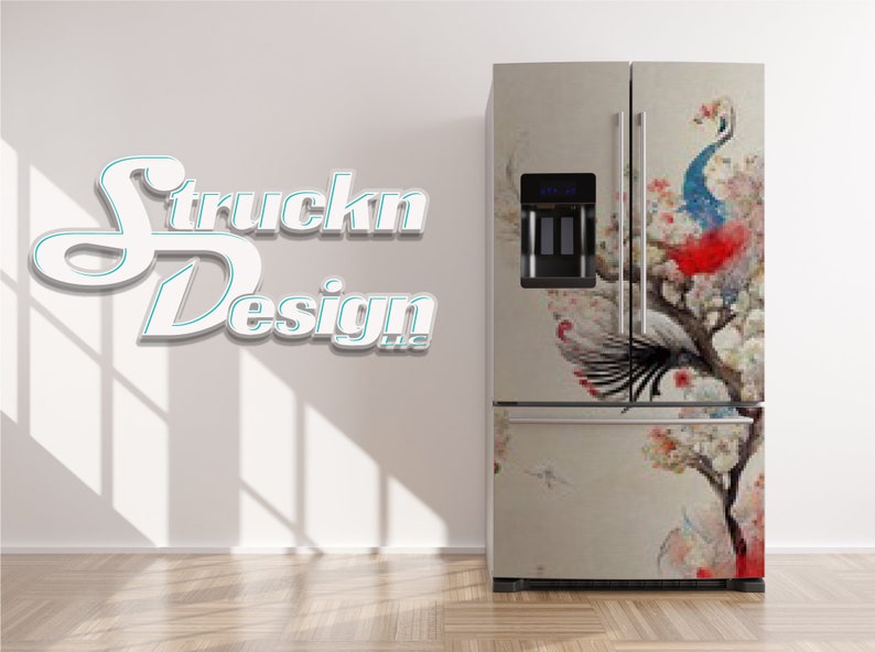 Japanese Style Sakura Bird Red Sun Refrigerator Fridge Freezer Wrap ...
