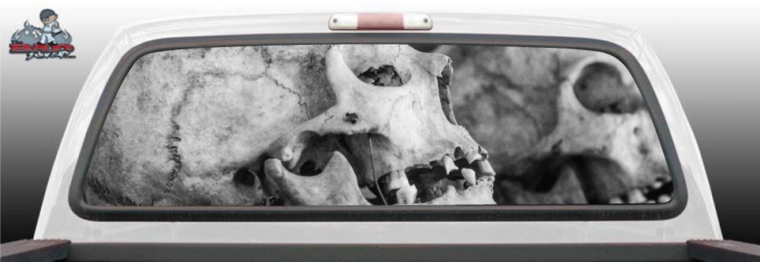 Skull Grayscale Dark Glass Rear Window Decal Graphic Truck Perf Vinyl ...
