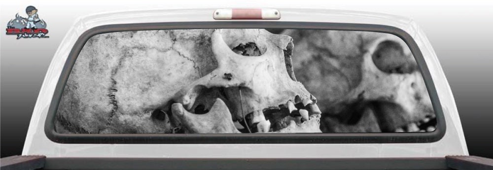 Skull Grayscale Dark Glass Rear Window Decal Graphic Truck | Etsy