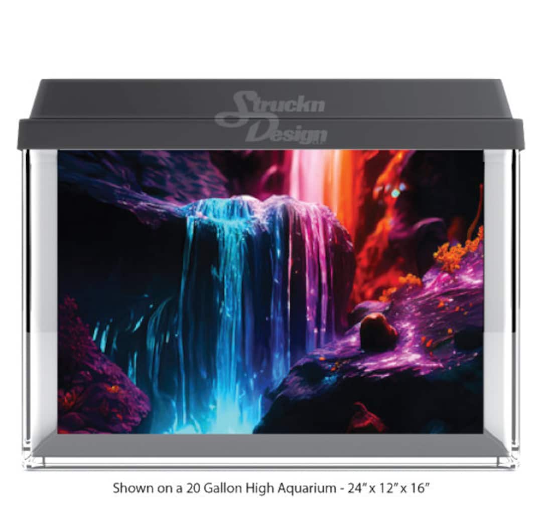 Glowing Neon Waterfalls Blue Purple Jungle 10mil Polyester Fish Tank ...