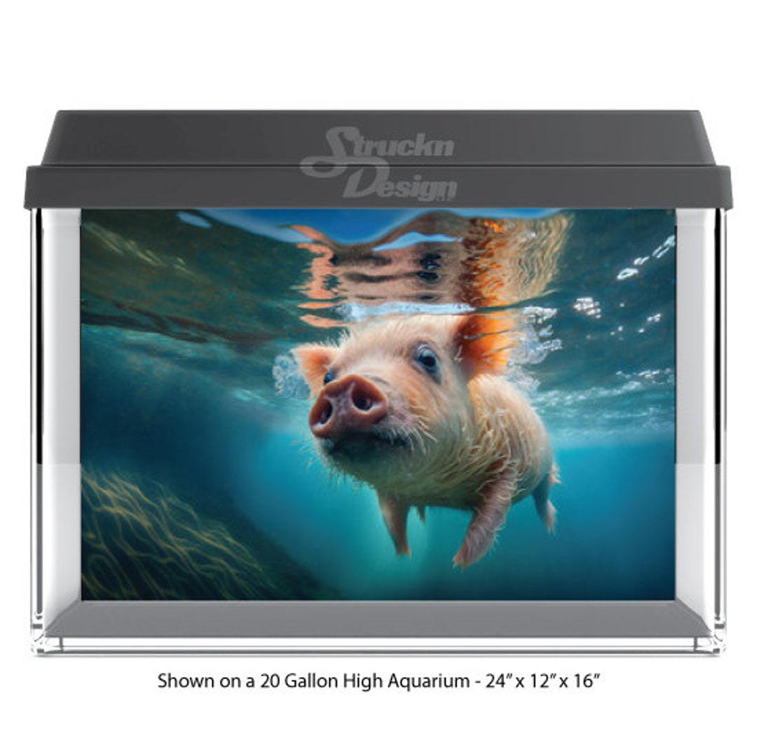 Cute Pink Pig Swimming Underwater Cyan Water 10mil Polyester Fish Tank ...