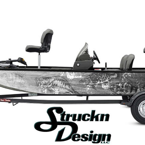 Bass Fishing Fish Jon Boat Wrap Grey White Black Modern Stream - Etsy