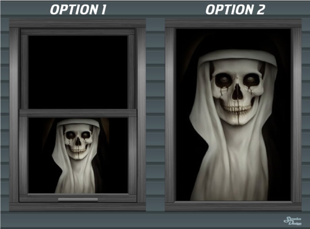 Ghostly Woman Nun Skull Skeleton Horror Window Backlit Wall Backdrop ...