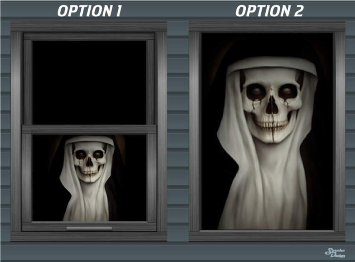Ghostly Woman Nun Skull Skeleton Horror Window Backlit Wall Backdrop ...