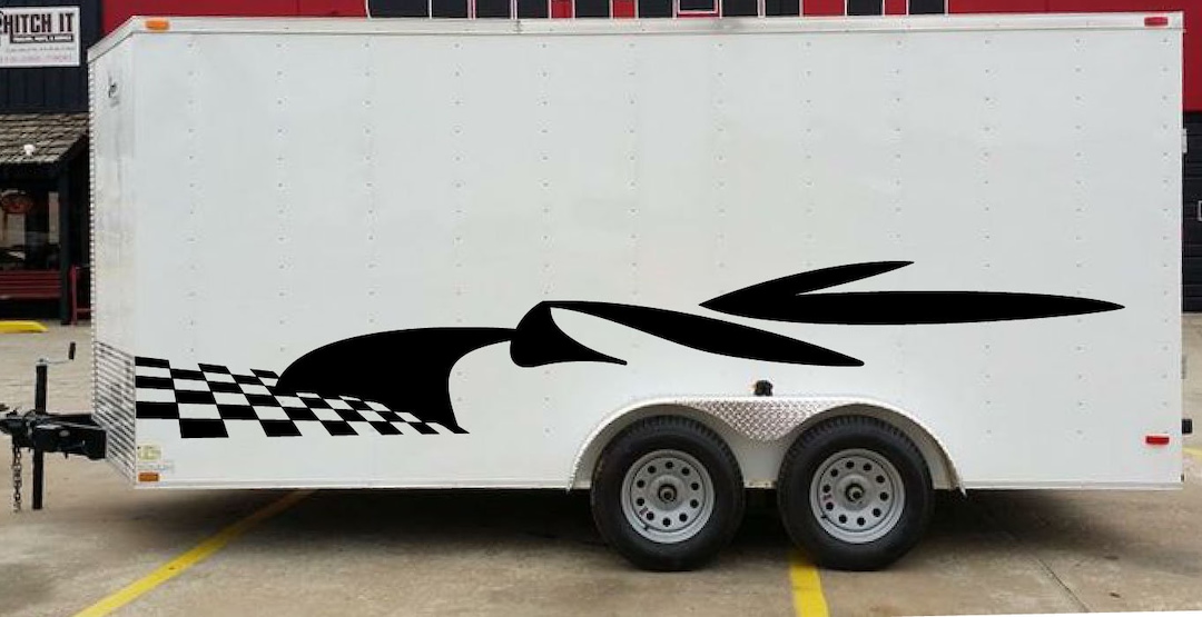 Checkered Flag Stripe Side Trailer RV Vehicle Grunge Vinyl Graphic ...