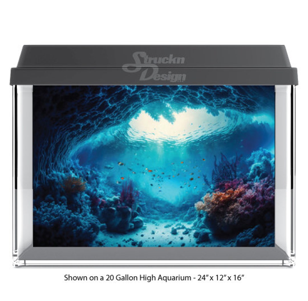 Blue Sun Rays Ocean Sea Underwater Cave Coral 10mil Polyester Fish Tank ...